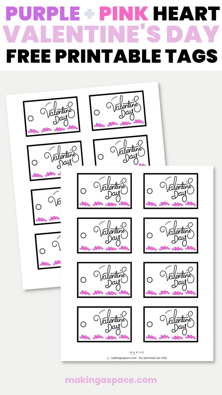 Purple and Pink Printable Valentine Heart Tags - Making A Space